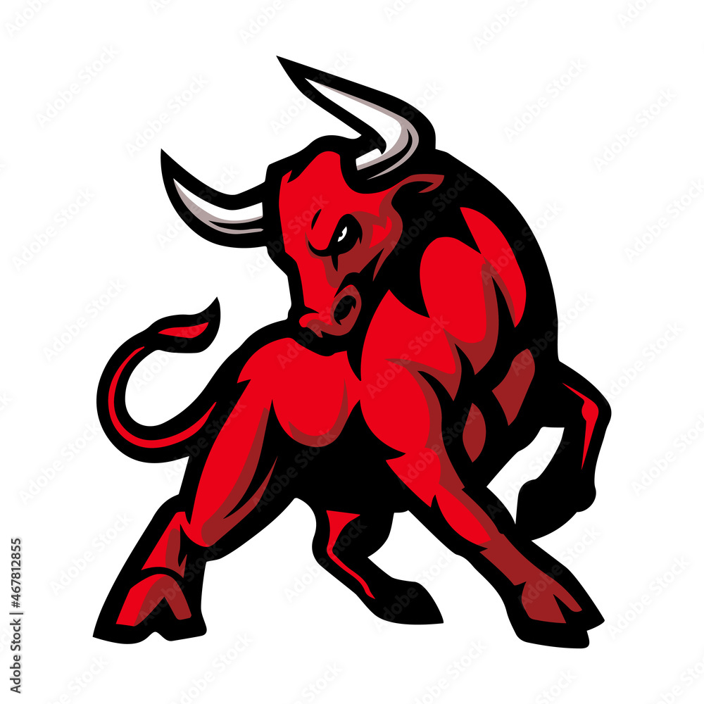 Cartoon angry red bull mascot Stock Vector | Adobe Stock