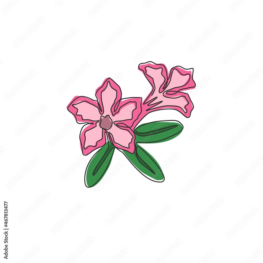 One Continuous Line Drawing Of Fresh Beauty Adenium For Garden Logo