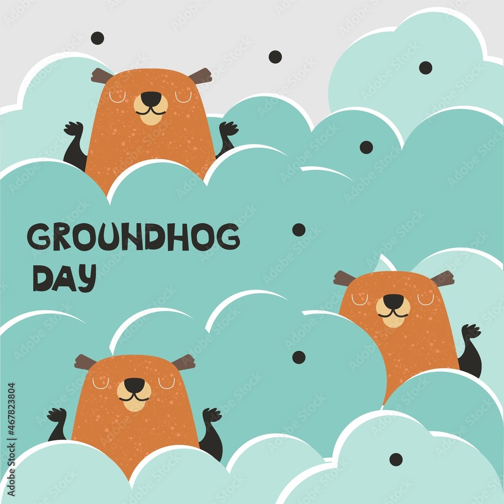 Happy Groundhog Day. Trendy abstract art templates with groundhog, snow ...