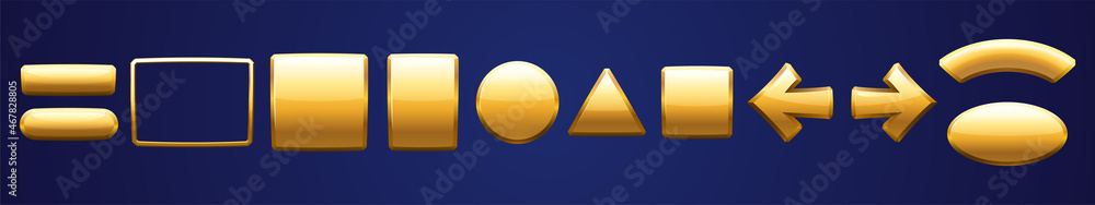 Gold game tablets, buttons, cartoon menu interface golden keys. Yellow ...