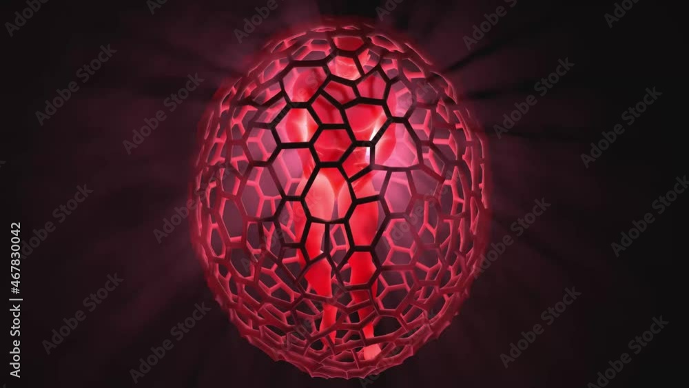 Rotating man with glowing transparent skin inside egg shaped cocoon ...