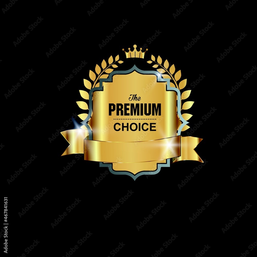 premium gold badge logo design vector template isolated on black ...
