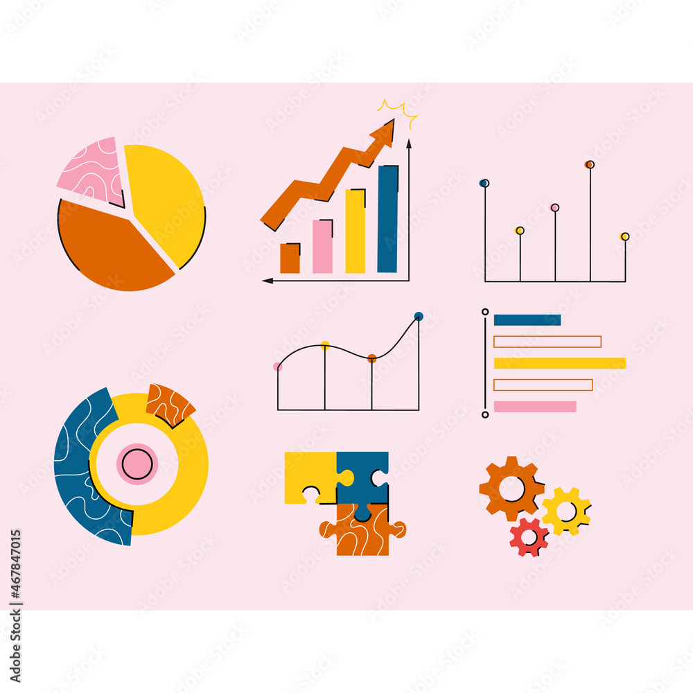 Colorful charts and graphs of financial instruments data. Chart and ...