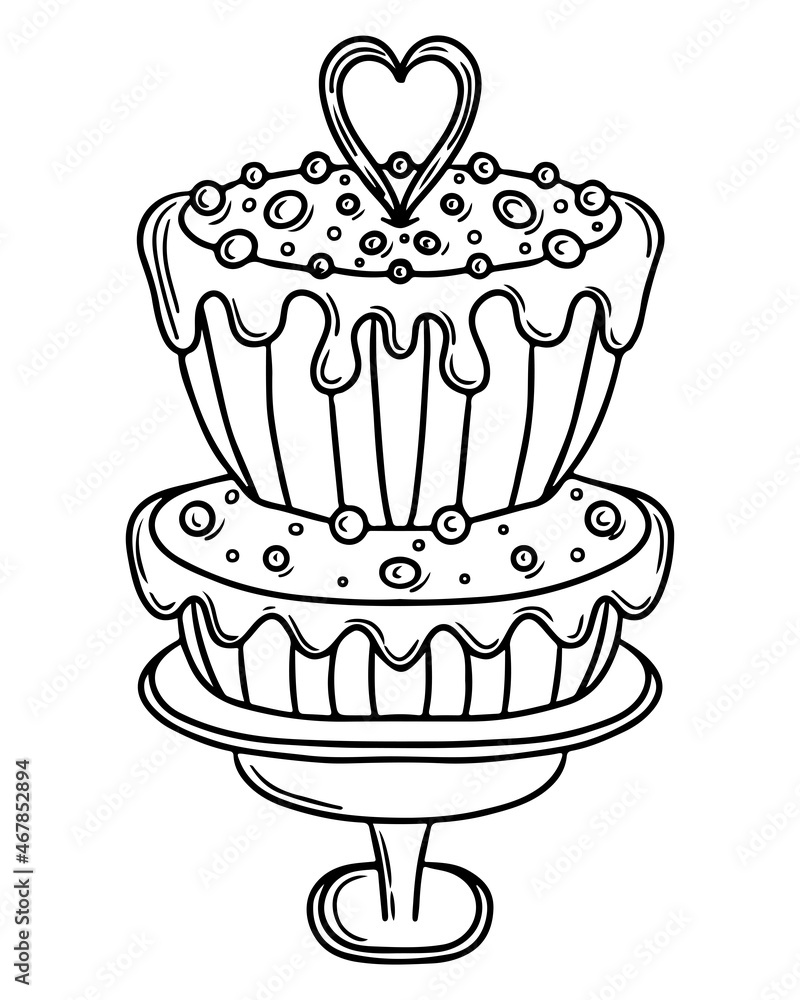 Wedding coloring page with big cake Stock Vector | Adobe Stock