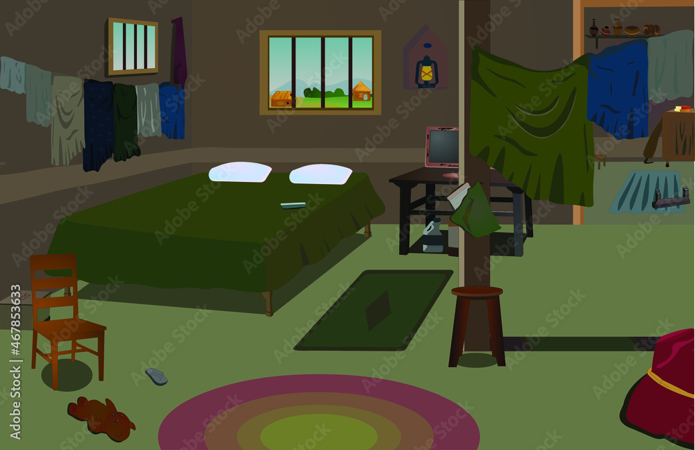 Village poor room inside, room interior vector illustration Stock ...