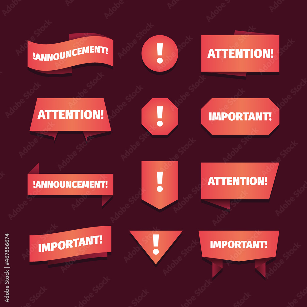 Announcement banners. Message information boards with announcing ...