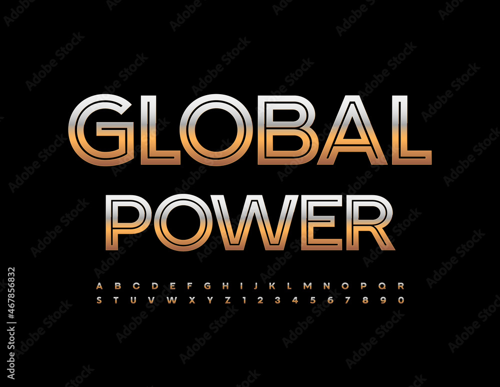 Vector elite banner Global Power. Metallic Golden Font. Elite style ...