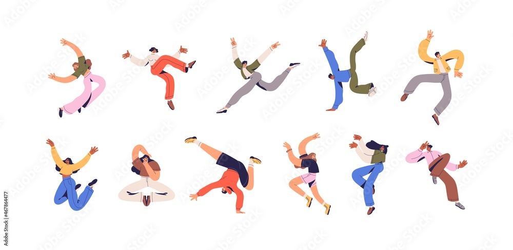 Happy energetic people in free poses set. Youth and freedom concept ...