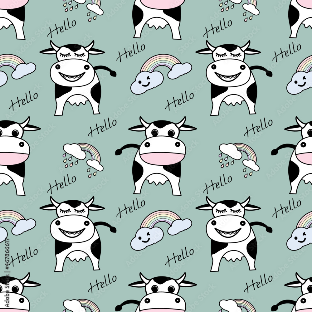 Cute cows seamless pattern vector, design for world milk day, kids ...