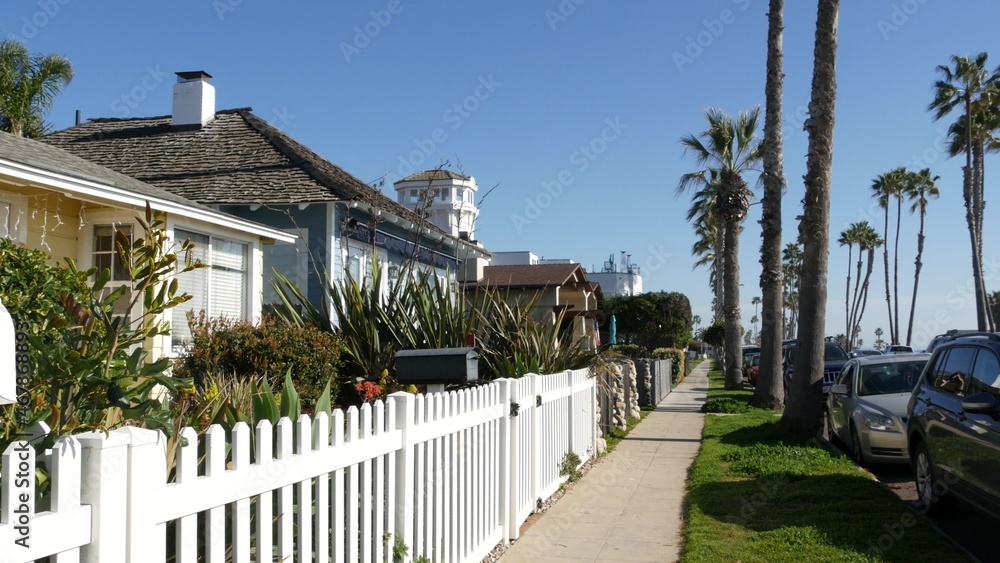 Houses on suburban street in California USA, Oceanside. Generic ...