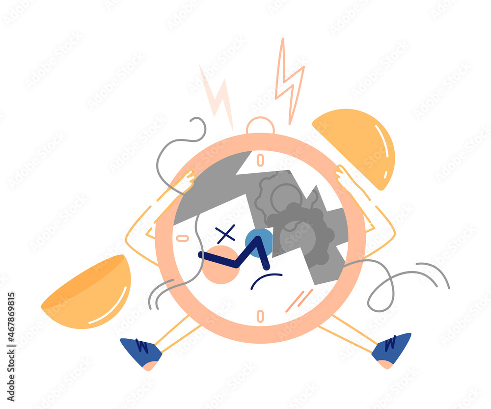 Broken Clock Character Sitting with Sad Face Vector Illustration Stock ...