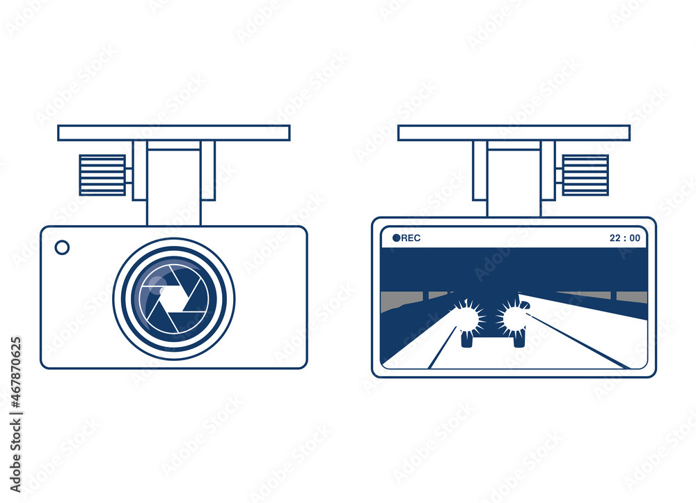 Drive recorder illustration front video camera and recording screen LCD ...