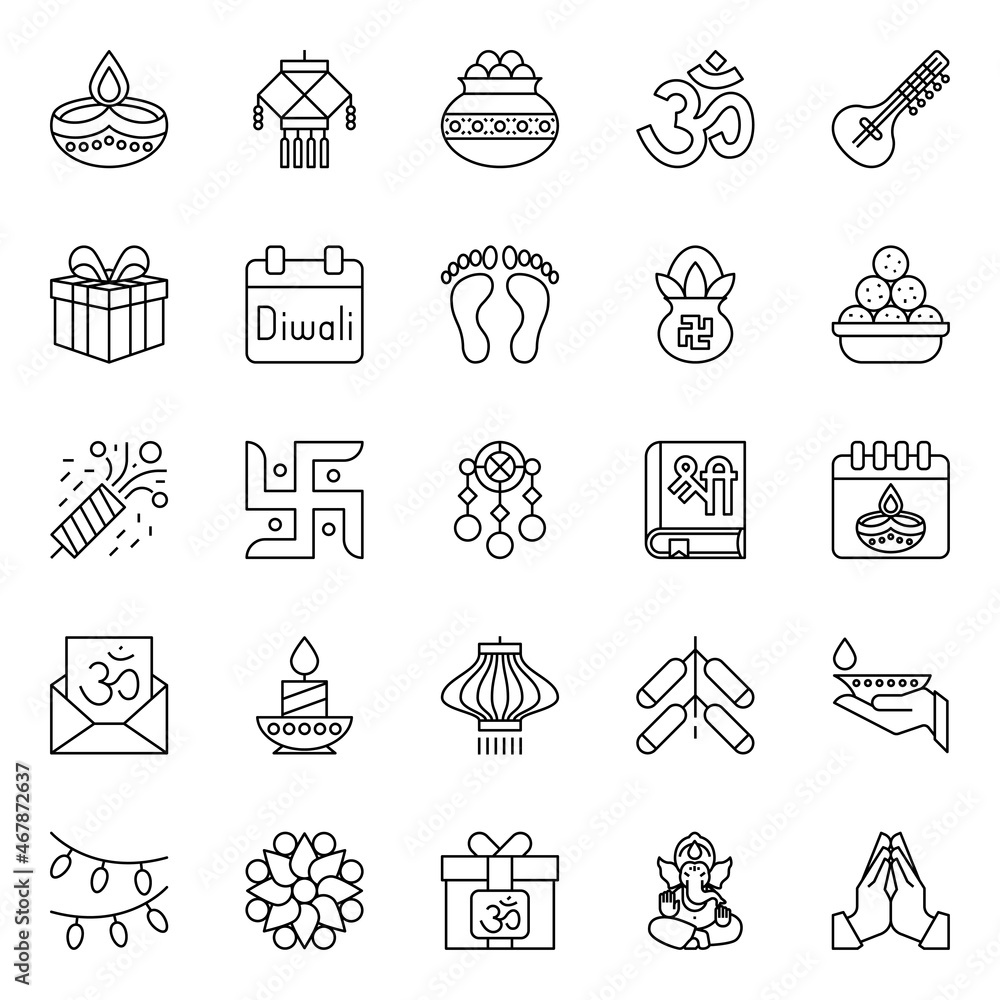 Outline icons for happy diwali. Stock Vector | Adobe Stock