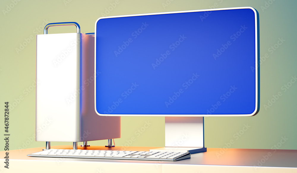 Computer mockup. Modern computer with blank monitor. Desktop computer ...