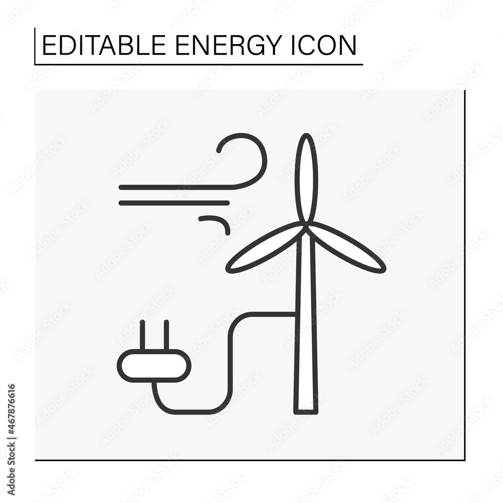 Wind energy line icon. Conversion of power from wind into electricity ...