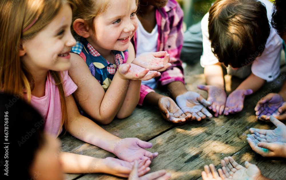 Little children fun having fun with dirt on their hands Stock Photo ...