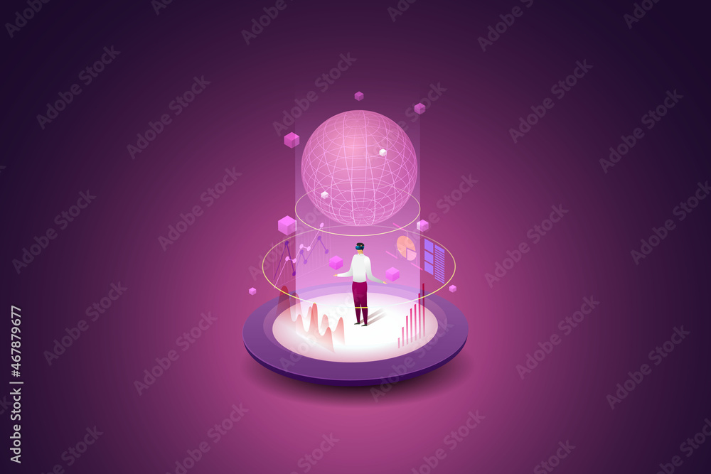 Man Standing play Technology Metaverse 3D Graphics. Stock Vector ...