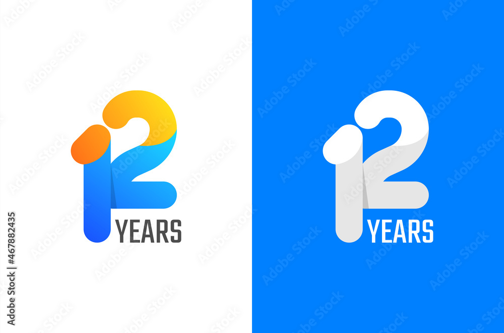 12 years anniversary logo design. 3d number logo for celebration with ...