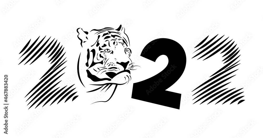 2022 black striped numbers with a tiger head on a white background. For ...