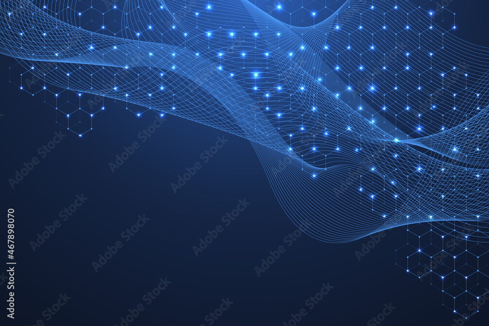 Technology abstract lines and dots connect background with hexagons ...