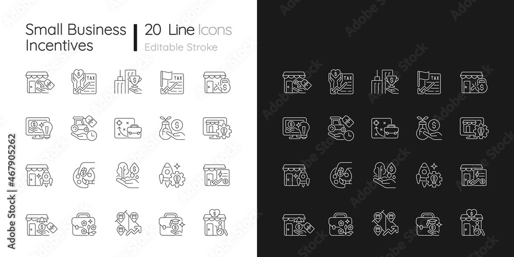 Small business incentives linear icons set for dark and light mode ...