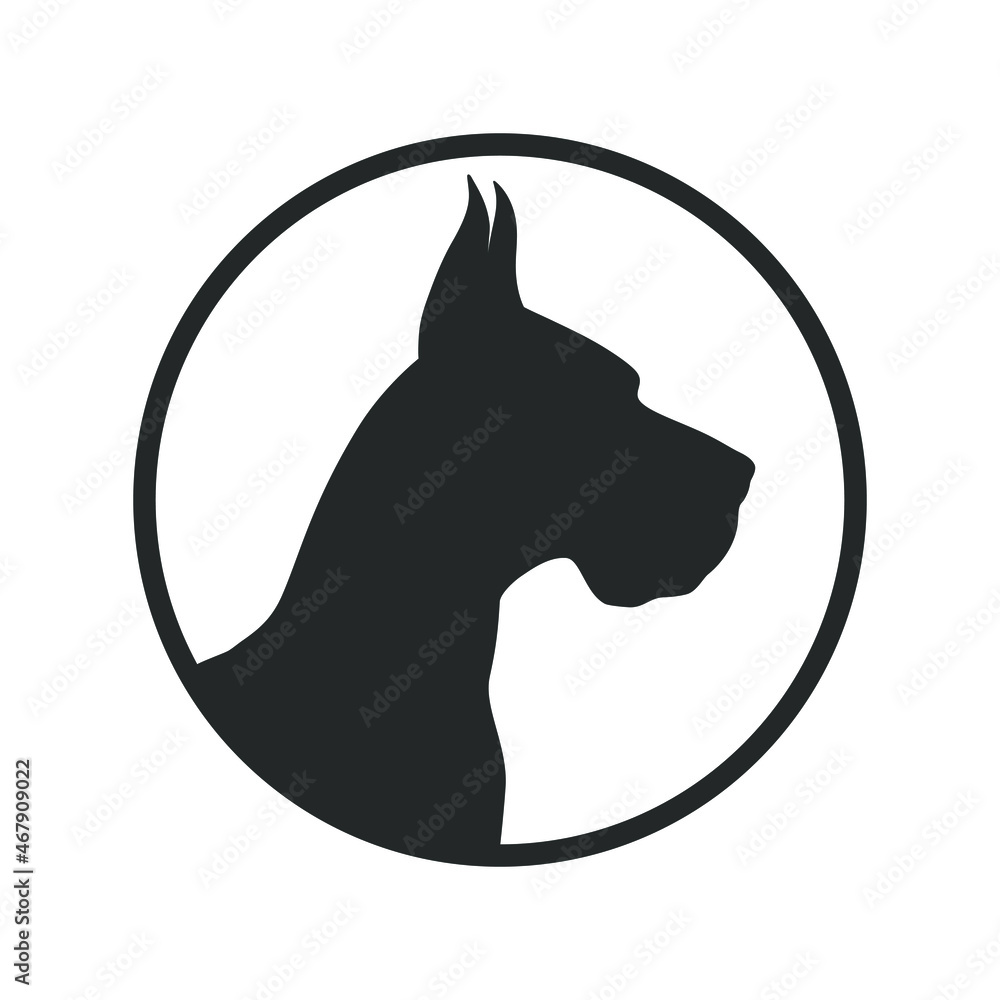 Dog graphic icon. Great Dane sign in the circle isolated on white ...