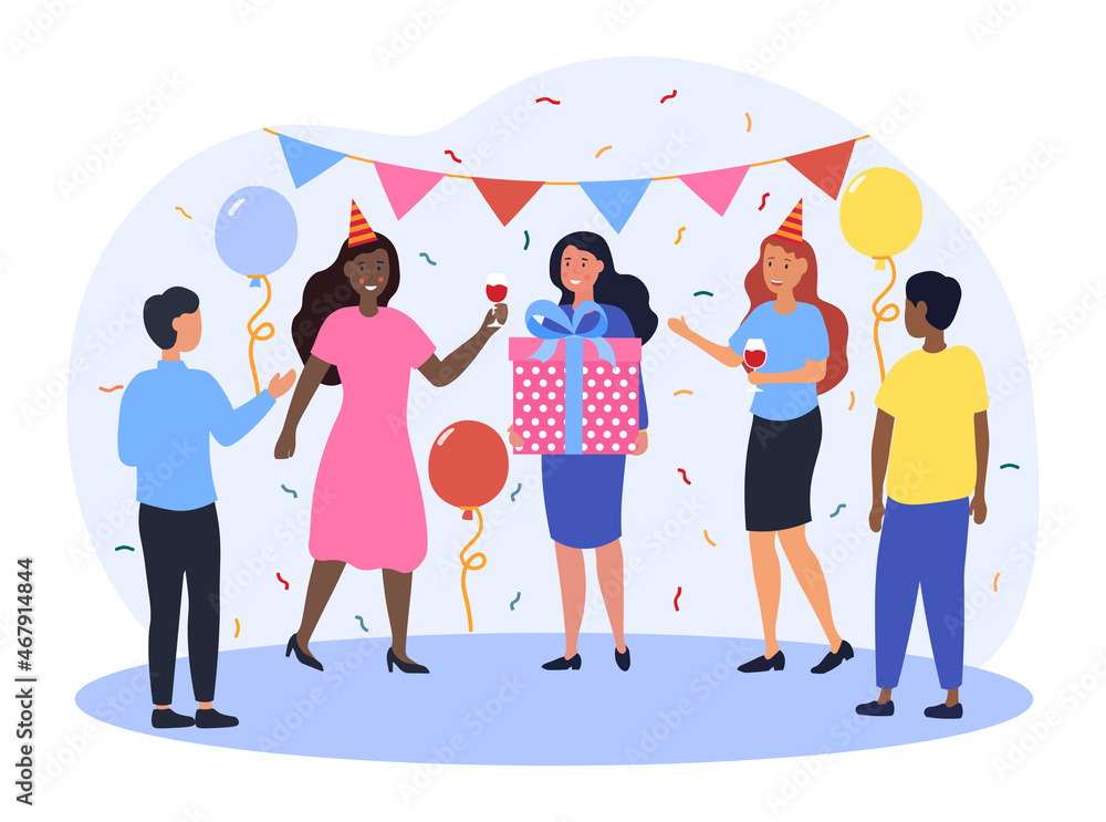 Concept of celebrating. Employees celebrate colleagues birthday. Party ...