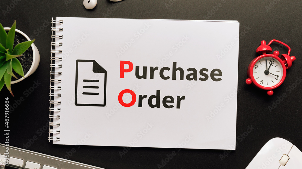 Business acronym PO or Purchase Order. Notepad with inscriptions on the ...