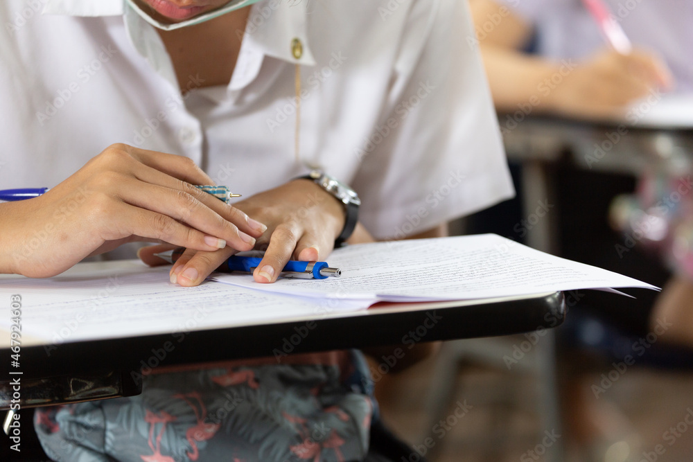 high school,university student study.hands holding pencil writing paper ...