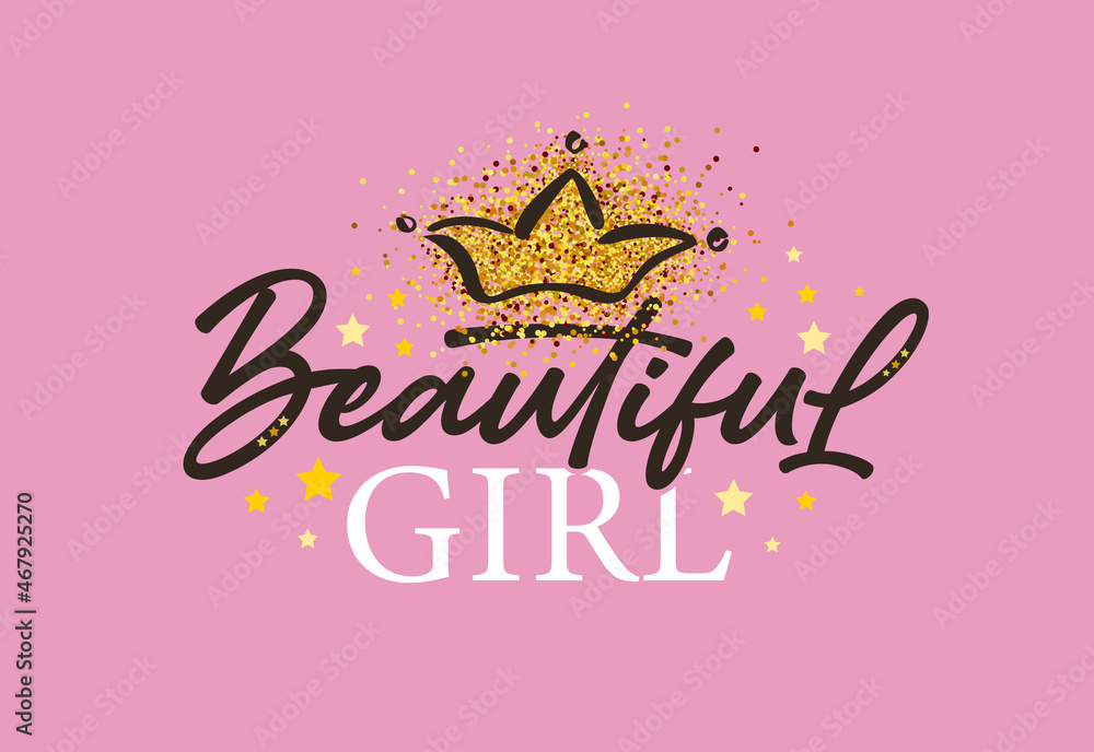 Beautiful girl text, butterflies vector illustration design for kids ...