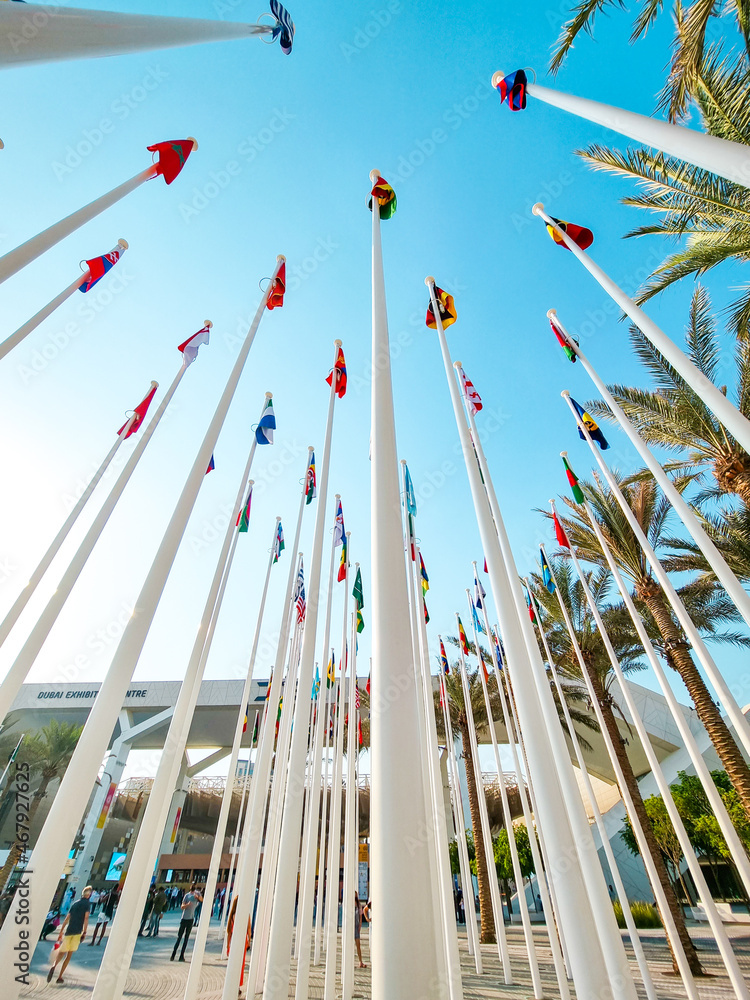 Participant countries flags at EXPO 2020 Dubai. It's 3 subthemes of ...