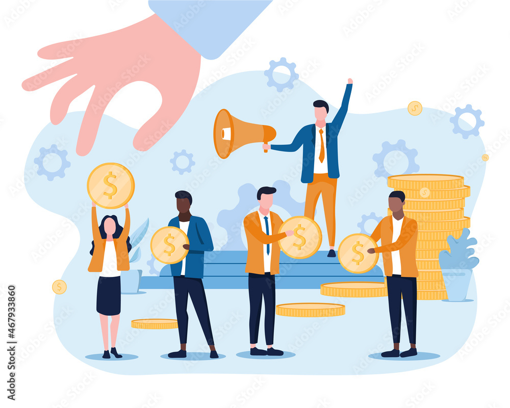 Man runs employees. Boss watches over his subordinates. Metaphor for ...