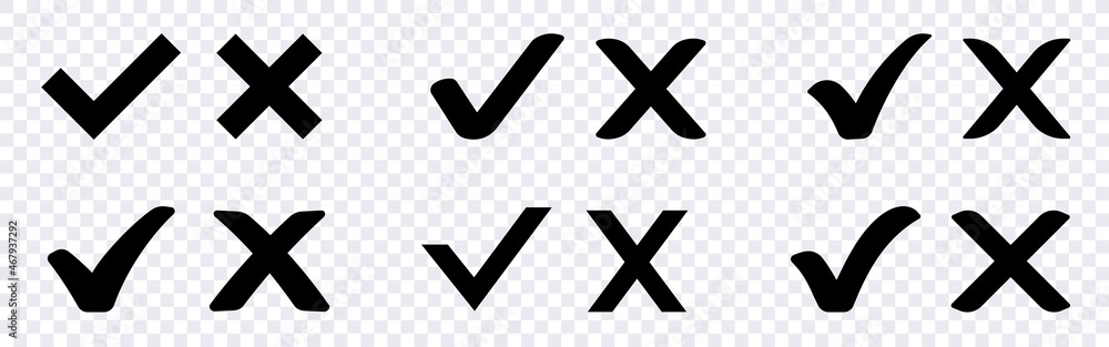 Check mark and Cross set. Tick symbols isolated. Checklist signs ...