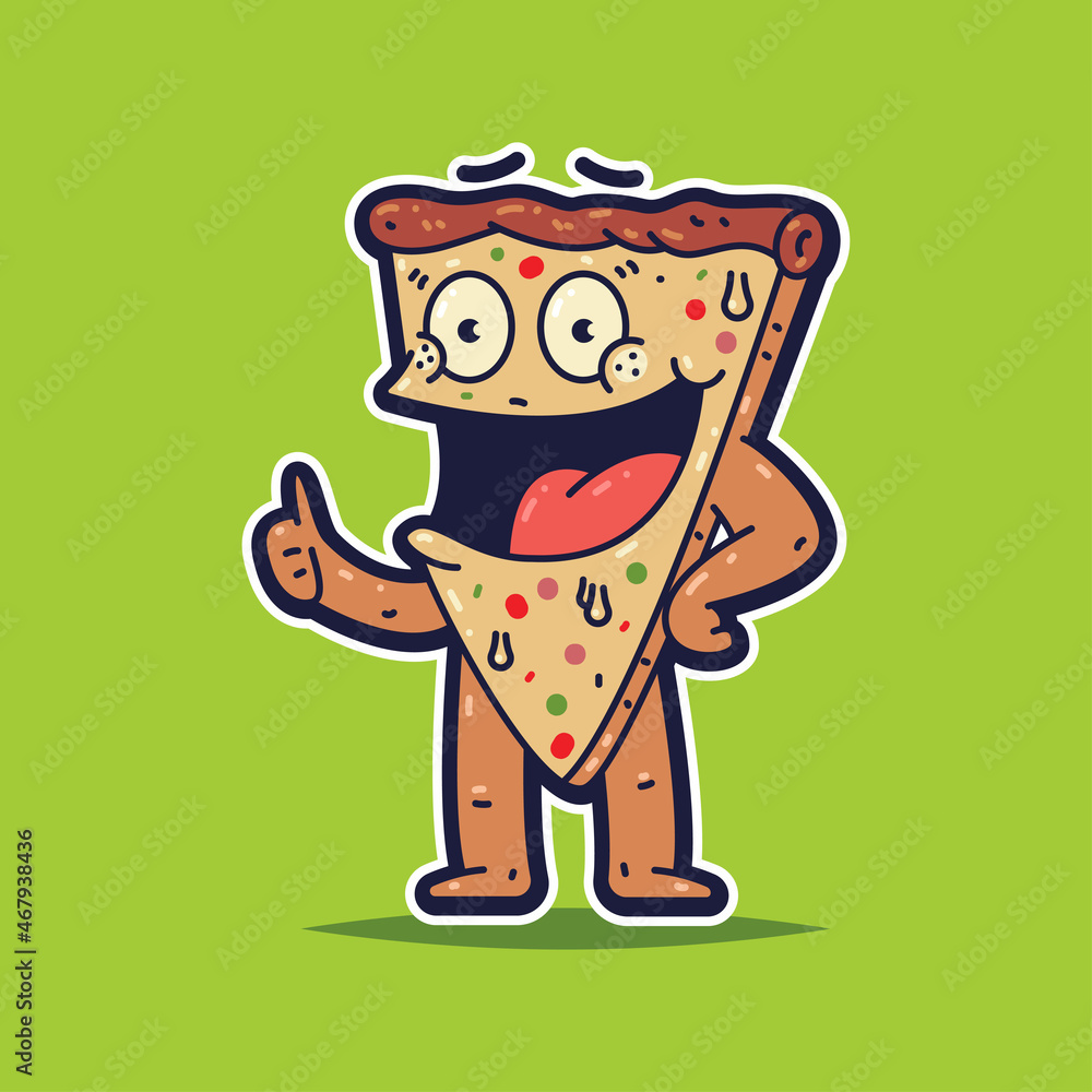 Funny pizza slice vector cartoon character isolated on background ...