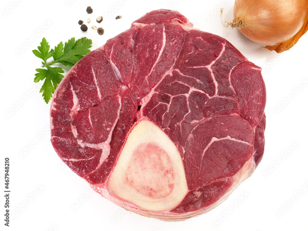 Beef Leg Slice with Spice isolated on white Background Stock Photo ...