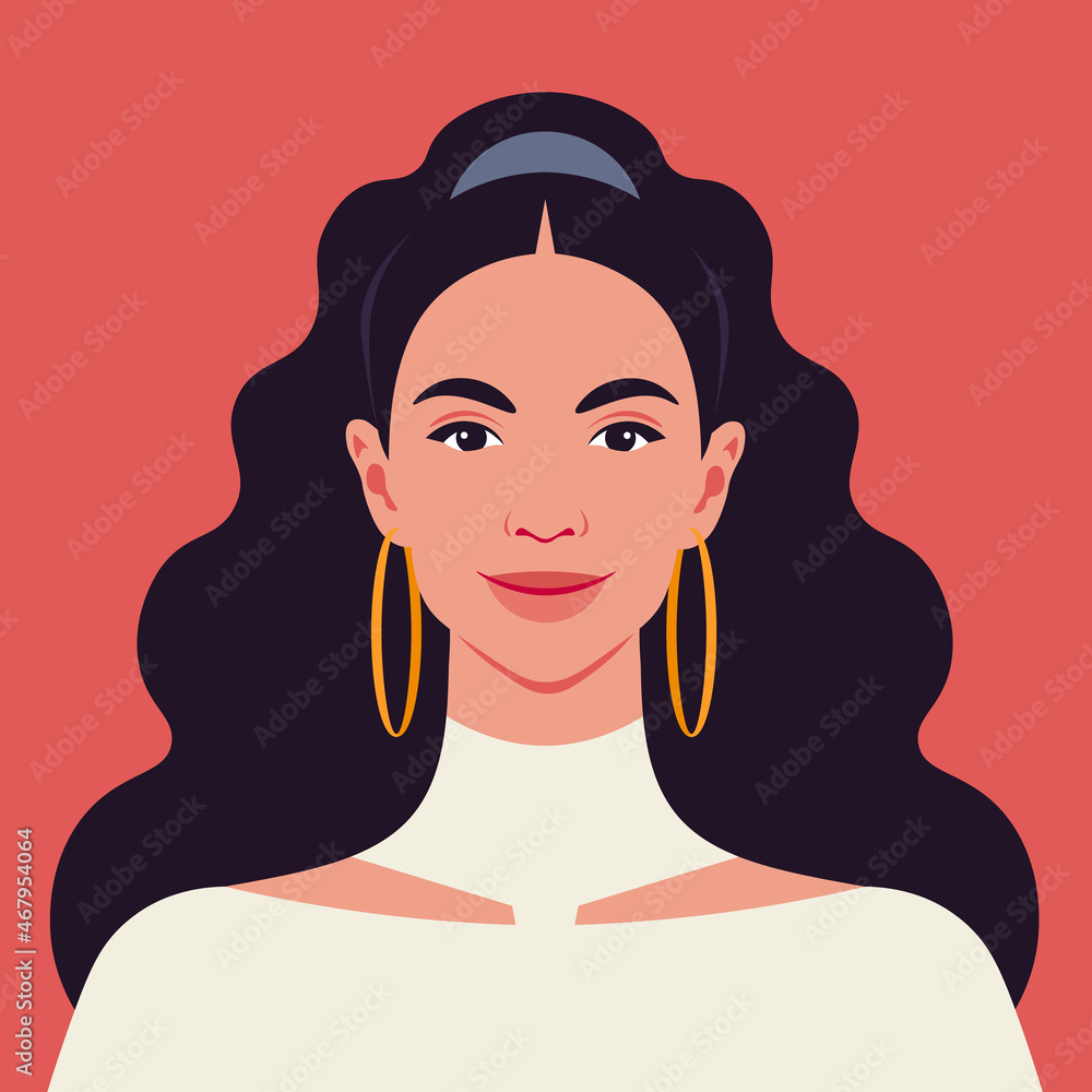 Portrait of a beautiful Latin American woman on red background. Avatar ...