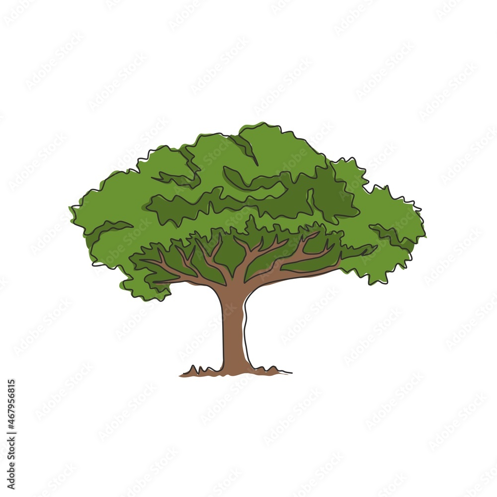 Single one line drawing of exotic and beauty marula tree. Decorative ...