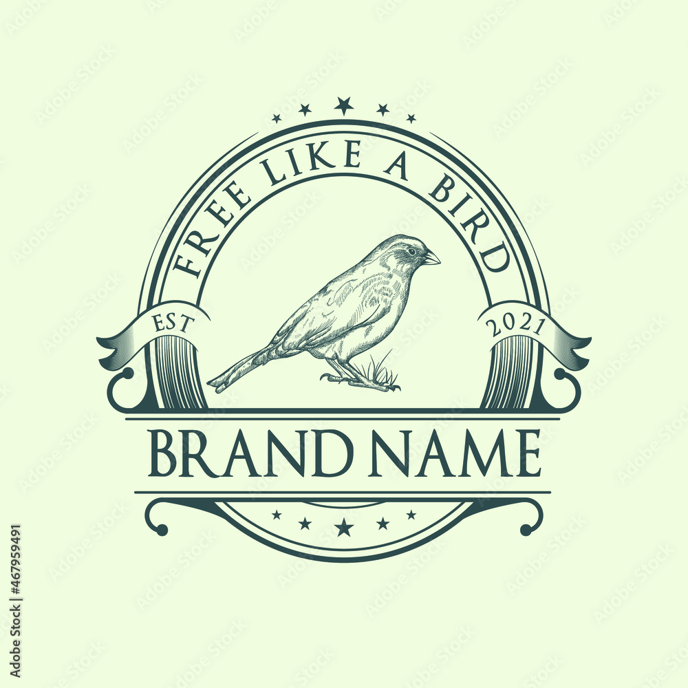 Vintage Bird Logo. Hand Drawing Logo Vector .Digital Art .Cross ...