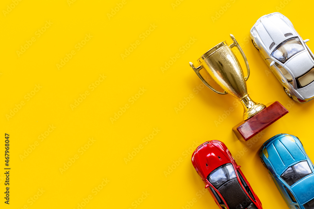 Sport rally car champion award - golden trophy cup with car models, top ...