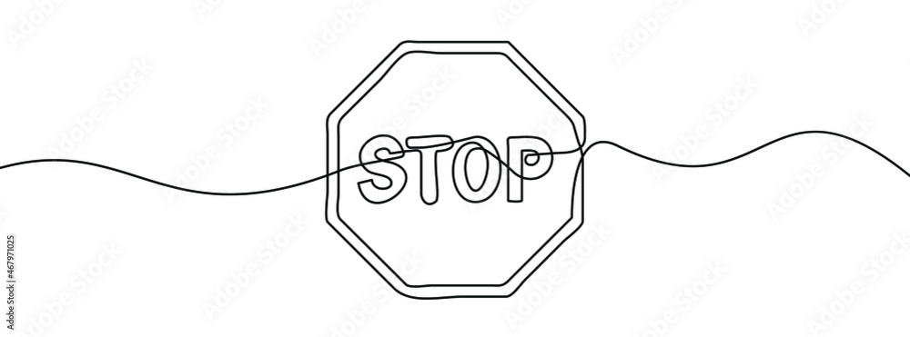 Stop text in one line drawing. One line drawing background. Continuous ...