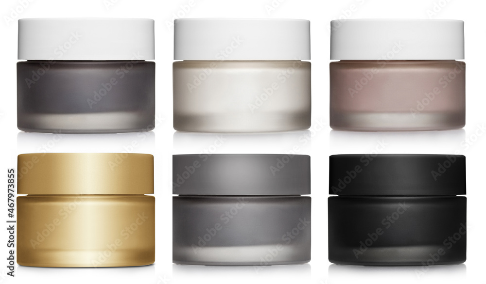 Collection of cream jars, isolated on white background Stock Photo ...