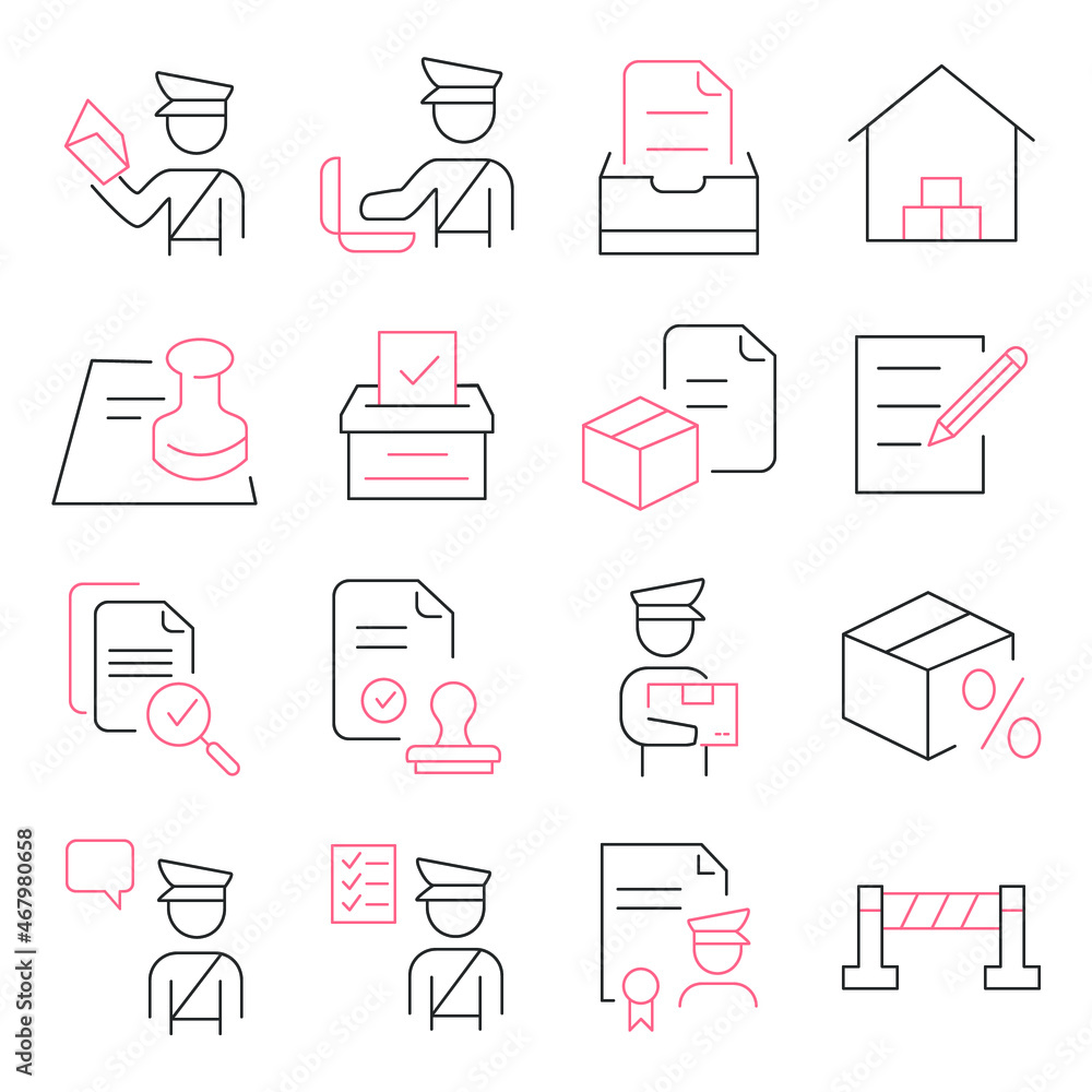 Customs icons set. Customs pack symbol vector elements for infographic ...