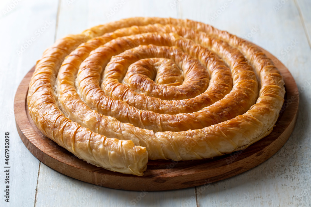Turkish Tepsi Boregi, Round Borek, Tray pastry (Turkish name; rulo ...