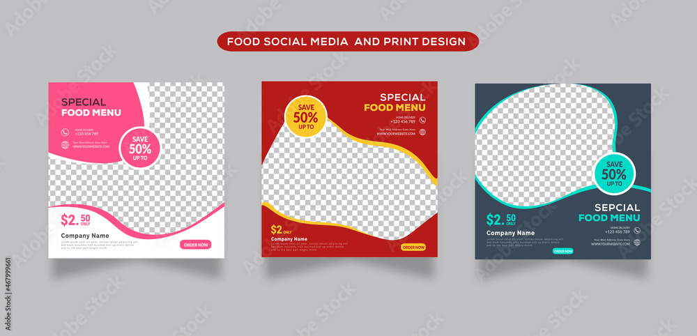 Editable food menu design template. Square shape social media post food ...