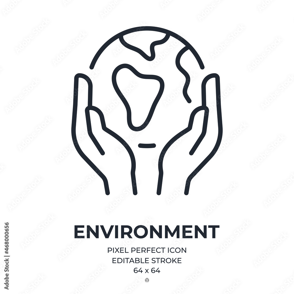 Earth and environment protection concept editable stroke outline icon ...