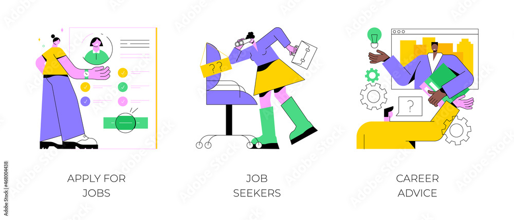 HR service abstract concept vector illustration set. Apply for job, job ...