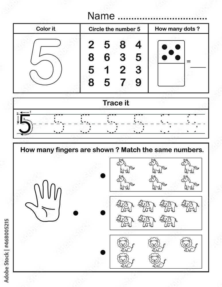 Black and white printable number worksheet handout for kindergarten ...