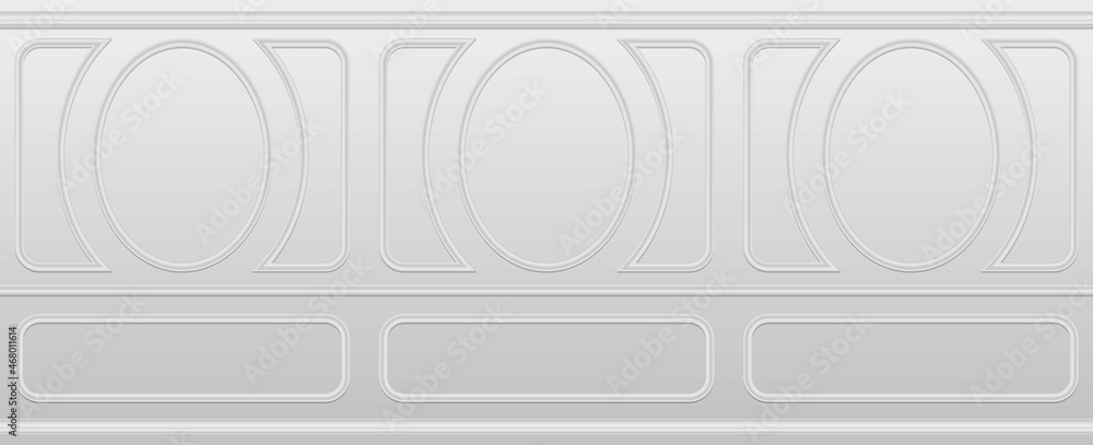 Vector illustration white wall decorated with moulding panels ...