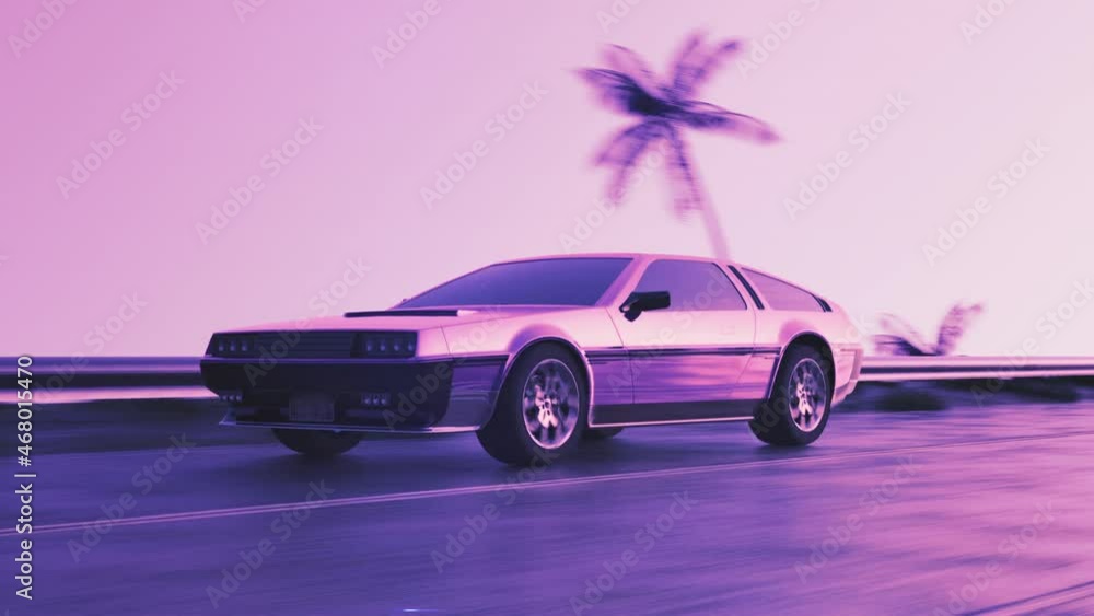 Car driving along highway. Palm alley, country road, tropical coast ...