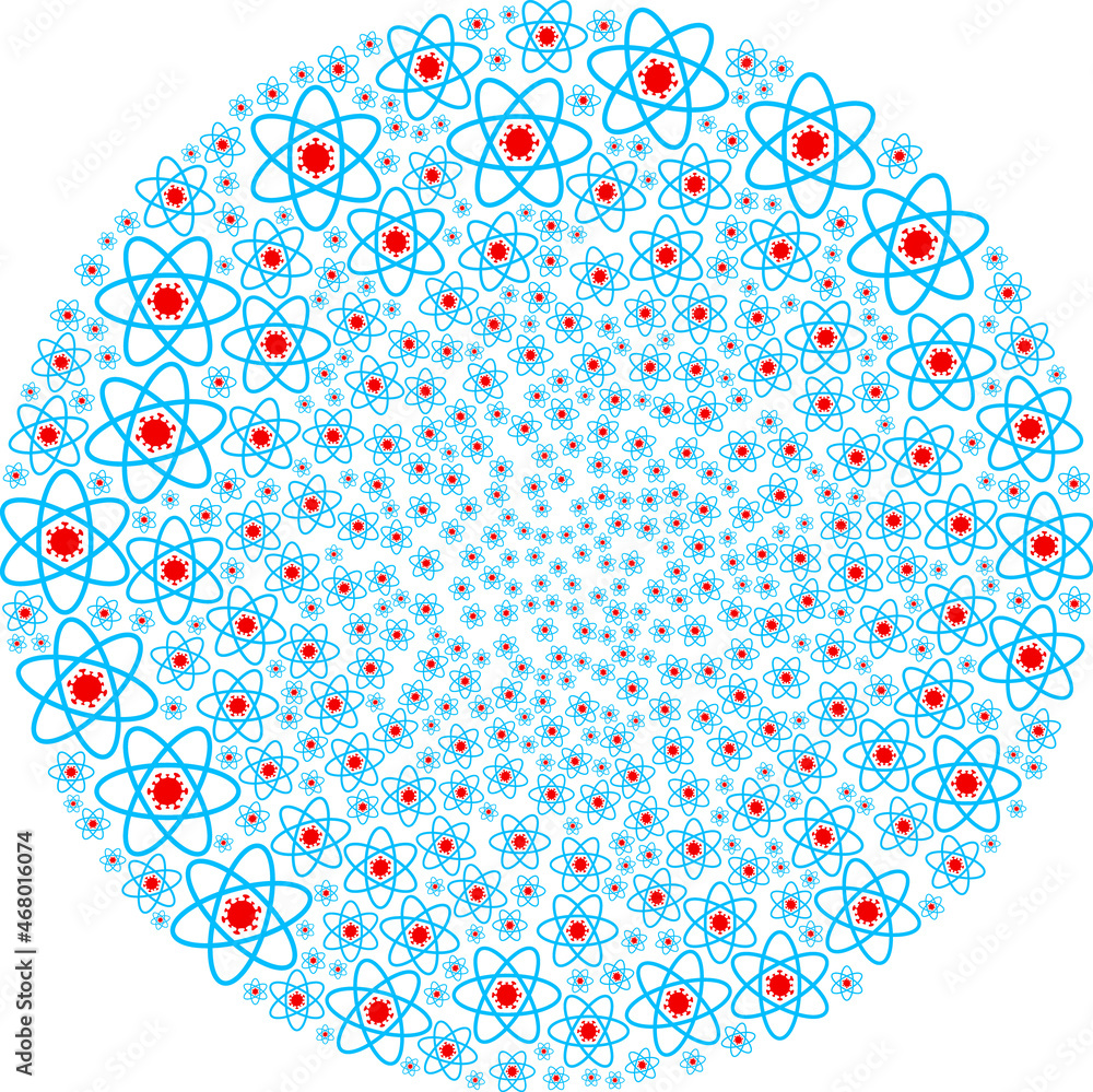 Virus atom icon rotation round mosaic. Virus atom items are united into ...